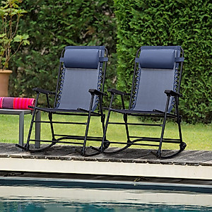 Flamaker Patio Rocking Chair Zero Gravity Chair Outdoor Folding Recliner Foldable Lounge Chair Outdoor Pool Chair for Patio, Poolside and Camping (Blue)