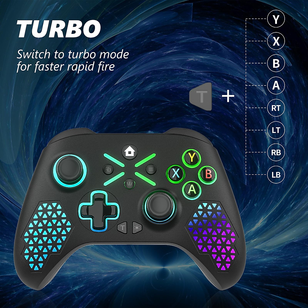 Dinosoo RGB Wireless Controller for Xbox Series X/S/Xbox One/Xbox One S/One X, Android PC, Built-in Battery Dual Vibration Turbo Function 3.5mm Headphone Jack Macro Function, 2.4GHz Adapter 1025 SYH