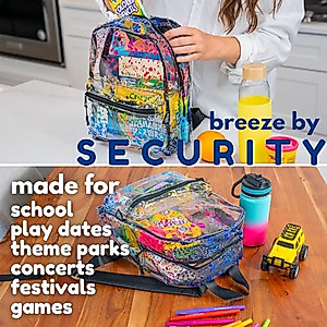 Aussa Heavy Duty Clear Backpack, Clear Bag Stadium Approved for School, Concerts, Games, Small Backpack 12x6x12 Clear Stadium Bag, Clear Backpack for Girls, Boys, Adults Bookbag - Paint Splatter