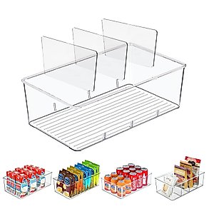 bealy 5 Pack Pantry Organizer and Storage Bins with Removable Dividers, Snack Organizer for Pantry, Chip,Clear Acrylic Food Organizer Bins for Kitchen, Fridge, Cabinet,Packets, Pouches
