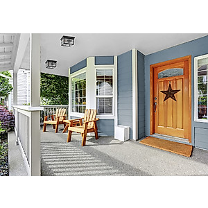 CORAMDEO Country Star Square 2 Light Ceiling Mount Farmhouse Fixture, Indoor or Outdoor, Two Standard Sockets, Open Bottom, Damp Location, Black Powder Coat Finish with Seedy Glass