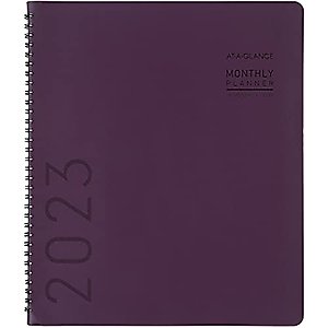 AT-A-GLANCE 2023 Monthly Planner, 9” x 11”, Large, Monthly Tabs, Pocket, Faux Leather, Contemporary, Merlot (70250X50)
