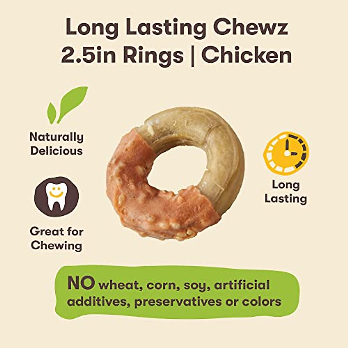 Pet 'n Shape Long Lasting Chicken Chewz - Chicken Wrapped Rawhide - All Natural Dog Treats, 2 Ring, 2.5-Inch Long (60102)