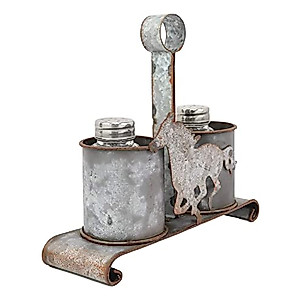 Set Of 1 Galvanized Metal Mustang Horse Salt And Pepper Shakers