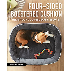 OhGeni Orthopedic Dog Bed for Large Dogs, Dog Couch Design with Egg Foam Support, Removable, Machine Washable Plush Cover and Non-Slip Bottom with Four Sided Bolster Cushion (Gray)