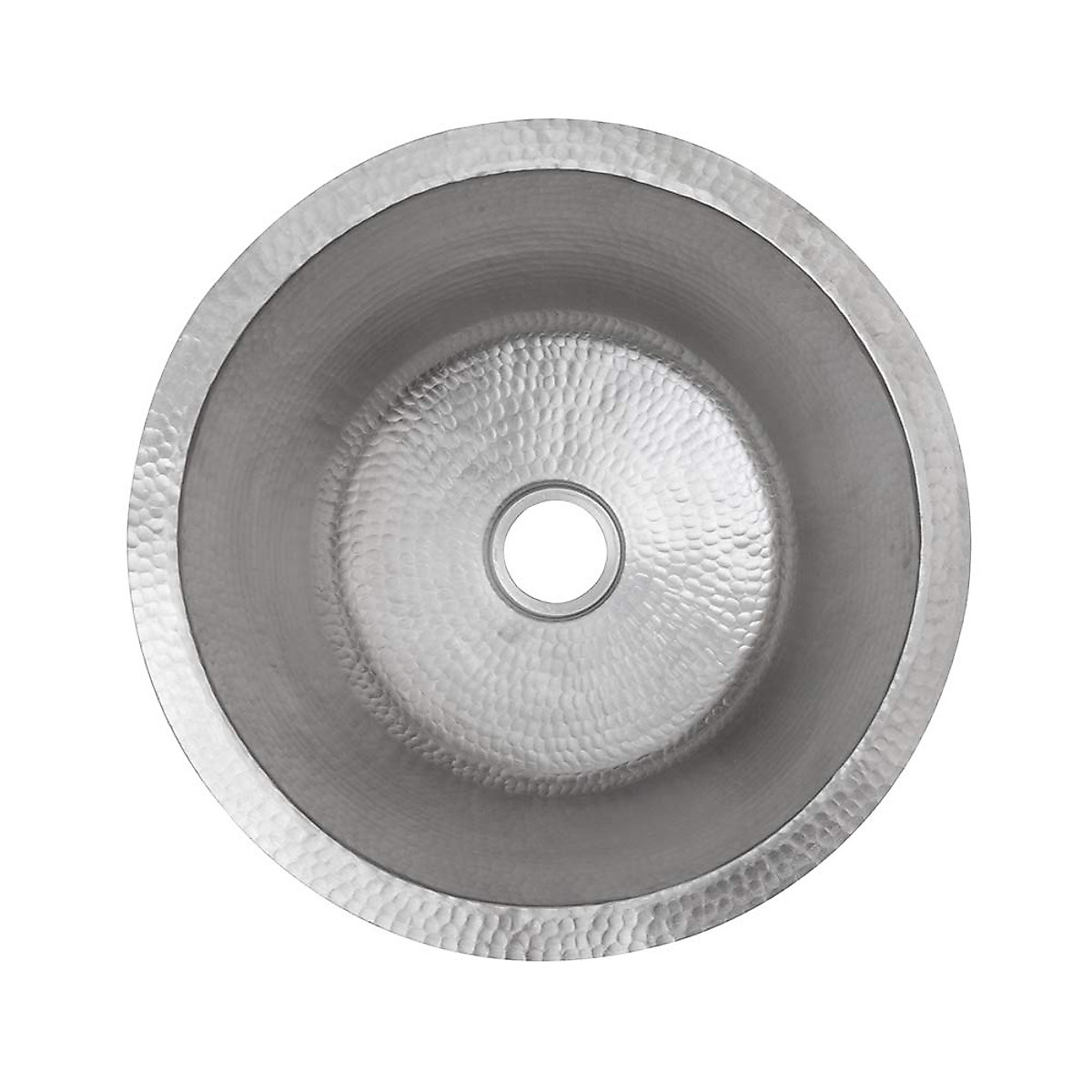 Premier Copper Products BR16EN2 16-Inch Round Hammered Copper Bar Sink in Nickel with 2-Inch Drain Size