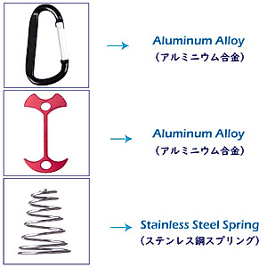 TRIWONDER 6pcs Deck Plank Board Tent Stakes Aluminum Spring Anchor Fishbone Guyline Cord Adjuster Tent Pegs with Carabiners for Outdoor Camping Hiking (Red Spring Nails + Carabiners)