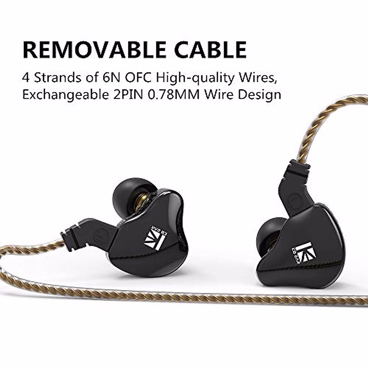 YINYOO KBEAR KS2 Earphones Stereo Bass in Ear Headphone, HiFi Over Ear Earbud in Ear for Drummers Noise Cancelling 1BA 1DD Hybrid IEM with Removable Cable for Running Walking (with mic, KS2 Black)