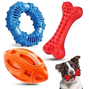 Epesiri 3-Pack Dog Chew Toys for Aggressive Chewers, Rubber Dog Toys for Large/Medium/Small Breed, Indestructible Dog Toy Durable Squeaky Puppy Chew Toys for Teeth Cleaning and Gum Massage Best Gift