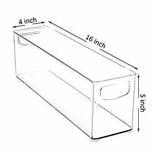 Youngever 2 Pack Stackable Plastic Storage Organizer Container Bin, Stackable Storage Bins with Handler for Refrigerator, Pantry (16" x 4" x 5")