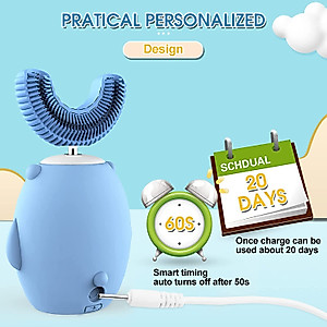 GASLIKE Kids Toothbrush Electric, U Shaped Ultrasonic Toothbrush with 3 Brush Heads, Six Cleaning Modes, IPX7 Waterproof Design for Children Kids Toddler 2-7 Years (Blue)