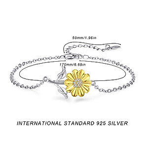 Cuoka Sunflower Bracelet 925 Sterling Silver Sunflower Jewelry Sunflower Mother Day Gift Summer Jewelry Gift For Women Girlfriend Daughter with Gift Box (Sunflower bracelet)