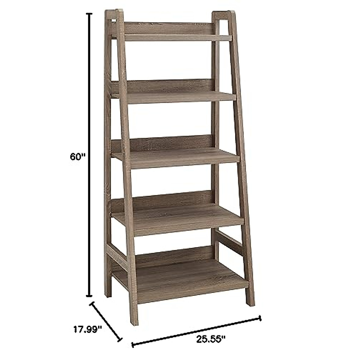 Tracey Greywash Wooden Five Shelf Ladder Bookcase by Linon