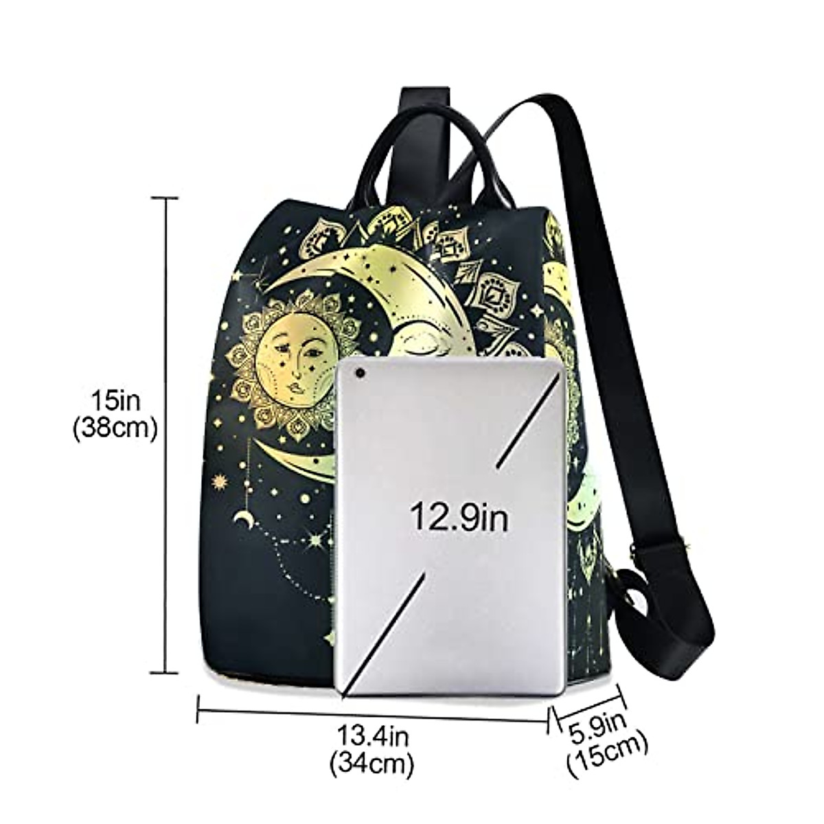 ALAZA Boho Sun Moon Backpack Purse for Women Travel Casual Daypack College Bookbag Work Business Ladies Shoulder Bag