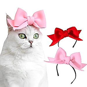CheeseandU 2Pack Pet Cute Bow Headbands Stretchy Handmade Bow Headband for Dog Cat Puppy Bathroom Apparel Birthday Party Wedding Xmas New Year Valentines Day Costume Photo Prop(Pink, Red)