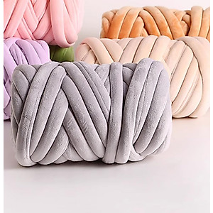 Velvet Chunky Yarn Bulky Giant Arm Knitting Yarn, Super Soft Tubular Weight Jumbo Yarn,DIY Crochet Hand Knitting Thick Yarn for Blanket,Pet Bed, Rugs Pillow,Handbag(2.2lb-Light Gray)