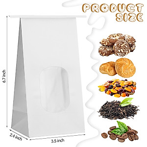 Fulmoon Bakery Bags with Window Bulk Small Paper Bags 3.54 x 2.36 x 6.7 Inch Tin Tie Tab Lock Resealable Party Favor for Popcorn Bread Coffee Snack Candy Food Packaging Gift Giving, White(300)