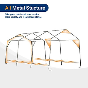 UDPATIO 10x20 FT Carport Heavy Duty, Peak Roof Portable Garage Waterproof Anti-Snow UV-Resistant Car Port with Roll-up Doors Galvanized Steel Tube Frame Storage for Vehicle Truck Boat, Black