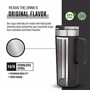 Life's Easy 20oz Stainless Steel Mug w/Handle - Double Wall Insulated Travel Tumbler w/Flip Lid - Leak Proof Tumbler - Thermal Cup for Coffee, Tea, Water & More - Keep Hot & Cold Drinks (Black)