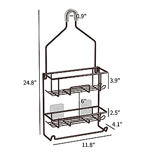 Shower Caddy Hanging over Shower Head Rust Roof Shower Organizer with 10 Hooks for Razor Shampoo Holder Bathroom Shower Rack Storage Shelf with Towel Bar – Bronze