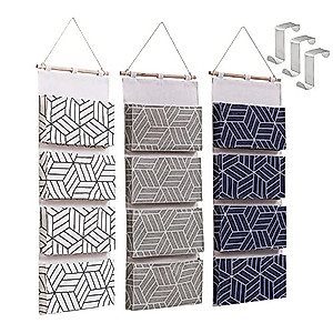 ErluN Over Door 4-Shelf Hanging Storage Bags Wall Mount Closet Organizer,Linen Cotton Fabric Multi Functional Living Room Bedroom Bathroom File Magazine Waterproof