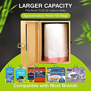 Khamis Wall-Mounted Trash Bag Dispenser Roll Holder - Bamboo Under Sink Garbage Bag Holder for Home & Kitchen - Trash bang Organizer for Waste Management - Kitchen Storage Box Holder for Plastic Bag