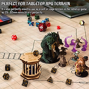 DND Dice Jail Prison with Polyhedral Dice Set Wood Cage for Your Bad Dice (Dice Jail A)