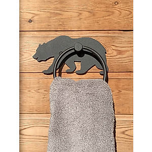 Towel Ring Holder, Rustic Bear Black Metal Country Farmhouse Décor, Wall Mounted, Hand Towel Holder for Bathroom