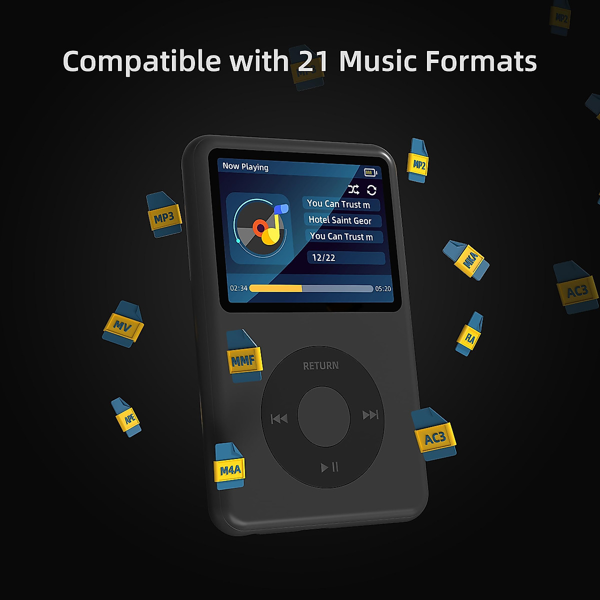 128G Innioasis Mp3 Player with Bluetooth, 2.4" Portable Mini HiFi Sound Bluetooth Walkman Digital Music Player with FM Radio Long Batter Life for Kids (Grey)