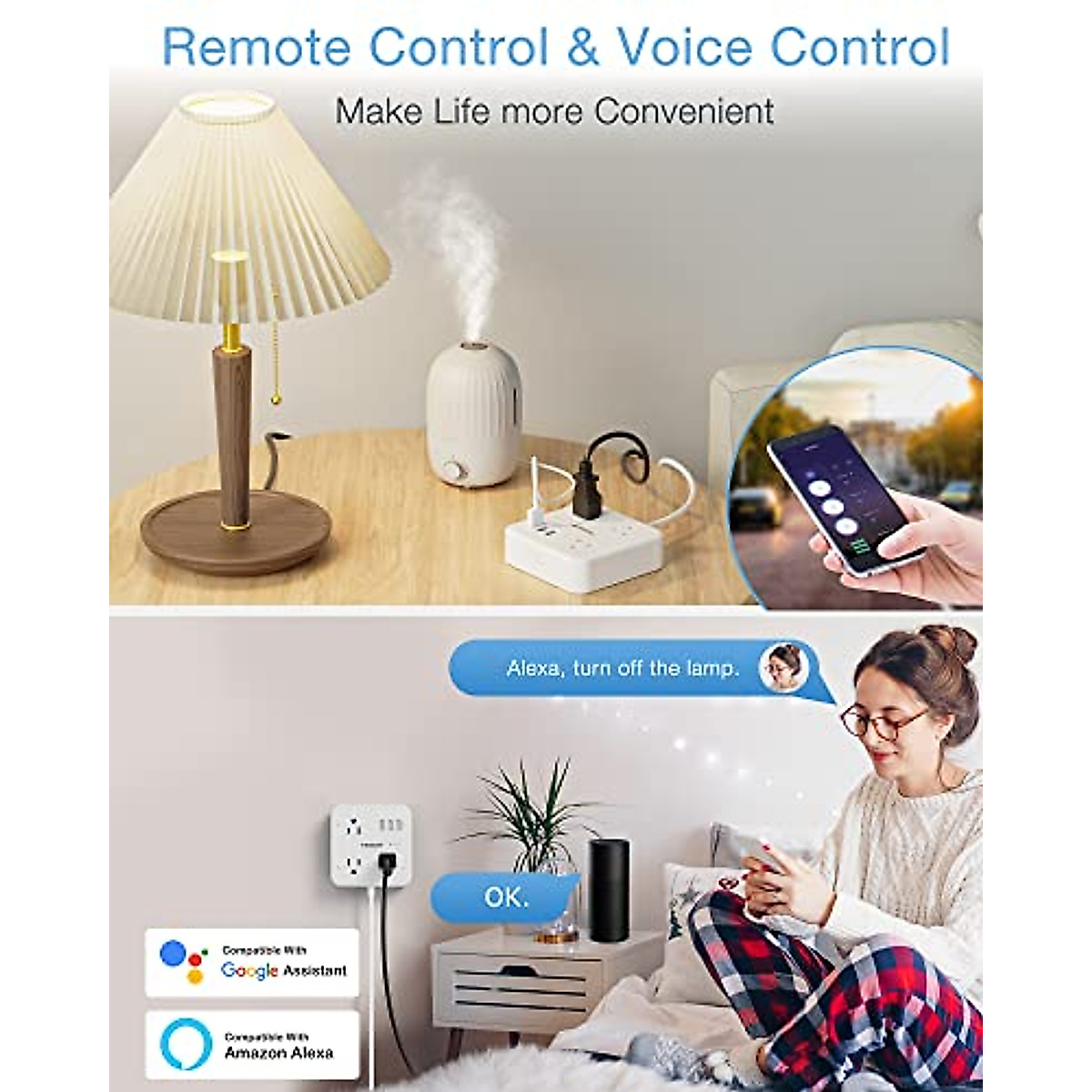 Smart Power Strip Surge Protector, TESSAN WiFi Extension Cord with 3 Individually Remote Controlled Outlets 3 USB Ports, Timer Smart Plug Switch for Lights, Lamps, Fan, Works with Alexa & Google Home