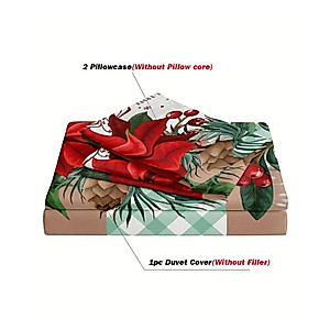 ZIRANSHU Christmas Duvet Cover King Size, Christmas Floral Wreath Comforter Cover Holiday Decoration Christmas Theme Bedding Set with Zipper Closure Printed Quilt Cover (1 Duvet Cover + 2 Pillowcase)