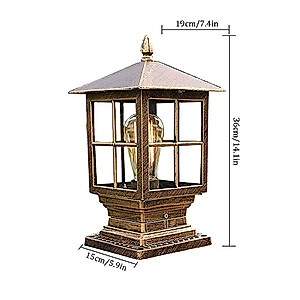 CZLZY European Style E27 Pillar Lamp Outdoor Courtyard Fence Post Light Waterproof IP54 Glass Lampshade Garden Lawn Decoration Column Light Base Landscape Light Pillar Pole Lamp