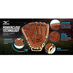 Mizuno unisex teen 11.5" Prospect Series PowerClose Baseball Glove 11 5 , Brown Tartan Flex Web, 11.5 US