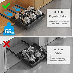 Pull Out Cabinet Organizer, 1PC 21" Deep Expandable (12.2"-20") Heavy Duty Pull Out Drawers for Cabinets Fixed with Adhesive Film, Peel Stick Slide Out Drawers for Kitchen Pantry, No Screw, Black