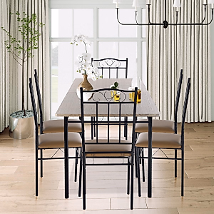 Dining Table Set for 6, Kitchen Table and Chairs for 4-6 People, 7 Piece Kitchen Table Sets, Rectangular Dining Room Table Set with 6 PU Leather Chairs, Beech/Brown