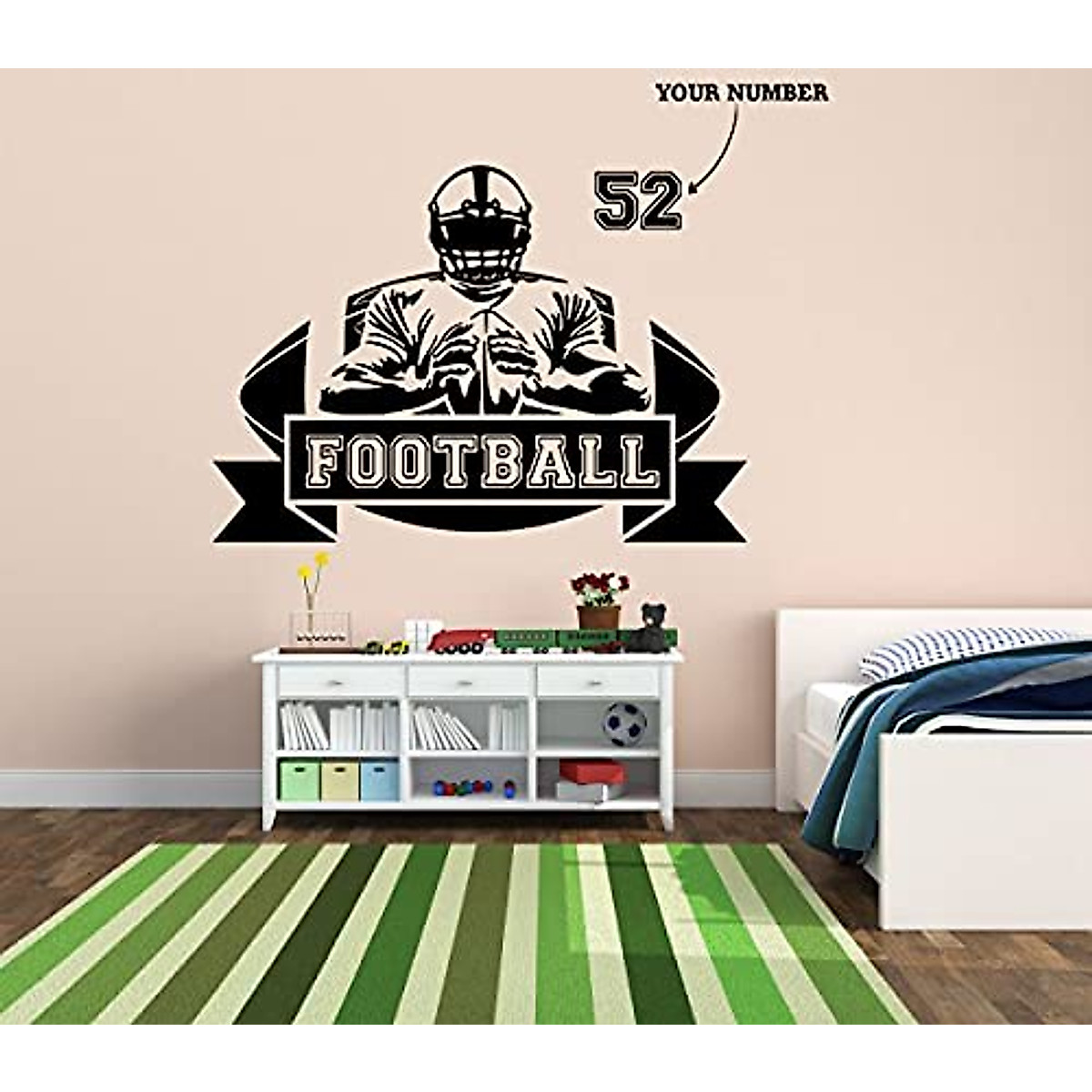 Football Personalized Custom Number Football Player Wall Vinyl Decal Sticker - Graphic Play Decor Kids Bedroom Team Touchdown - Sport B - / Man-Caves, Playroom kids bedroom (Designs Fooball 7)