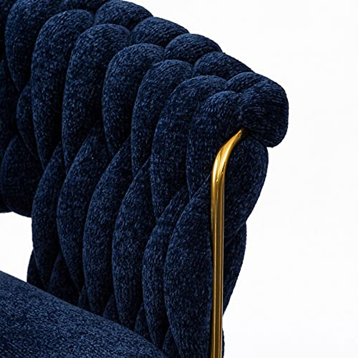 Modern Dining Chairs Chenille Upholstered Dining Chairs with Arms, Knot Woven Living Room Accent Chairs with Gold Metal Legs, Mid-Century Makeup Vanity Chair for Dining Room, Kitchen Bedroom (Blue)