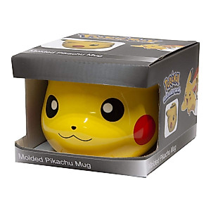 16 OZ Pokemon OFFICIAL Pikachu Face Molded Yellow Ceramic Coffee Mug, Novelty GIFT for Pokemon fans