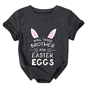 Baby Easter Shirt Trade Brother Sister for Easter Eggs Tshirt Toddler Bunny Short Sleeve Cotton Tops Grey
