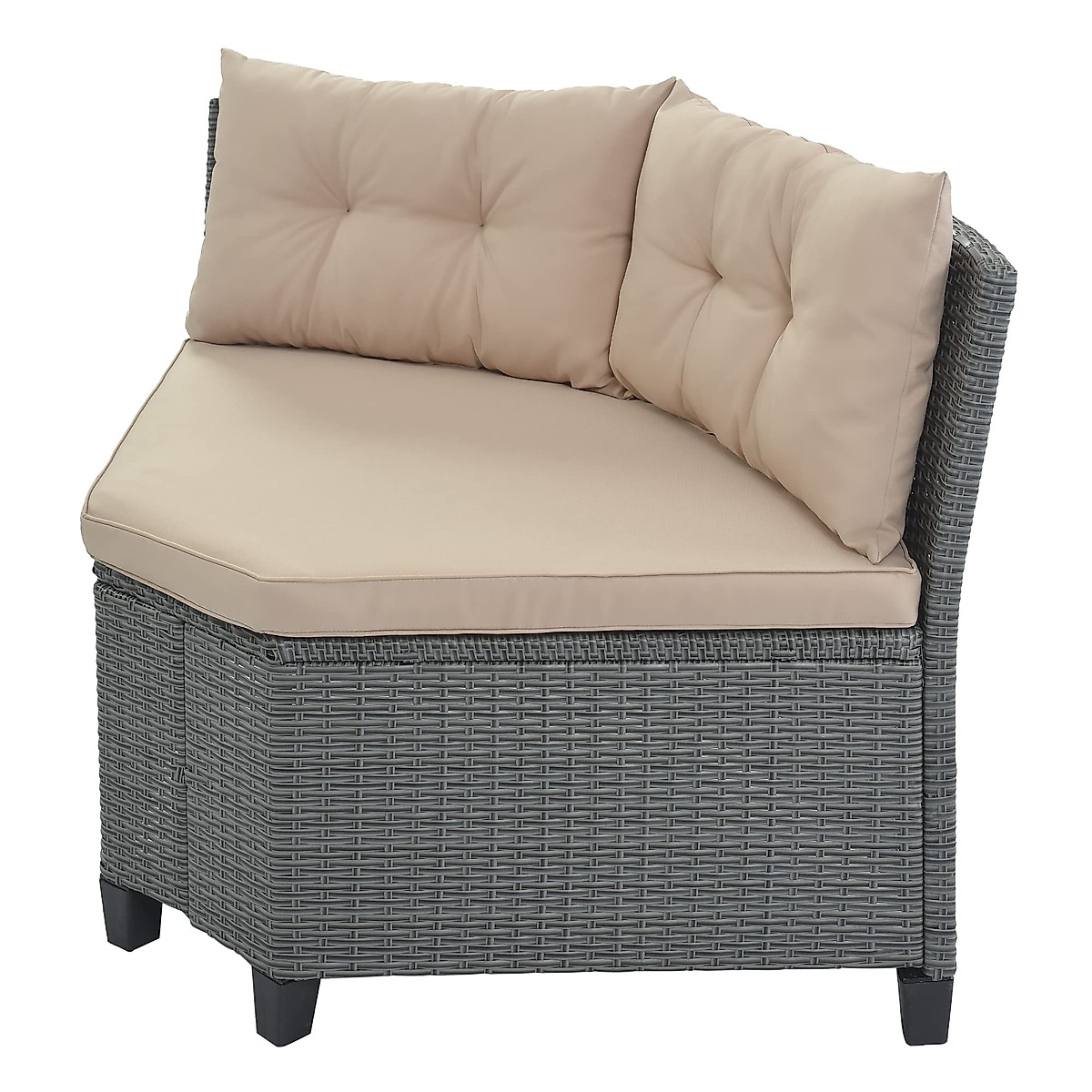 Quarte 6-Piece Outdoor Patio Furniture Sets, All-Weather Rattan Sectional Sofa with Thick Cushions/Pillows/Plywood Table Top, PE Wicker Dinning Set for Garden, Yard, Deck (Beige+6#)