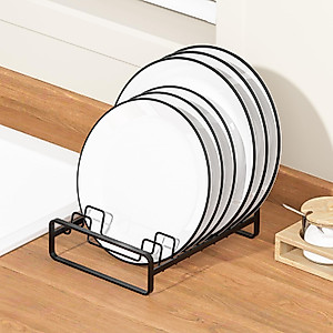 Hikinlichi 2 Pack Plate Holders Organizers 8 Slots Upright Cabinet Dish Drying Racks Metal Plate Dish Organizers Racks Stands for Countertop and Cupboard Black