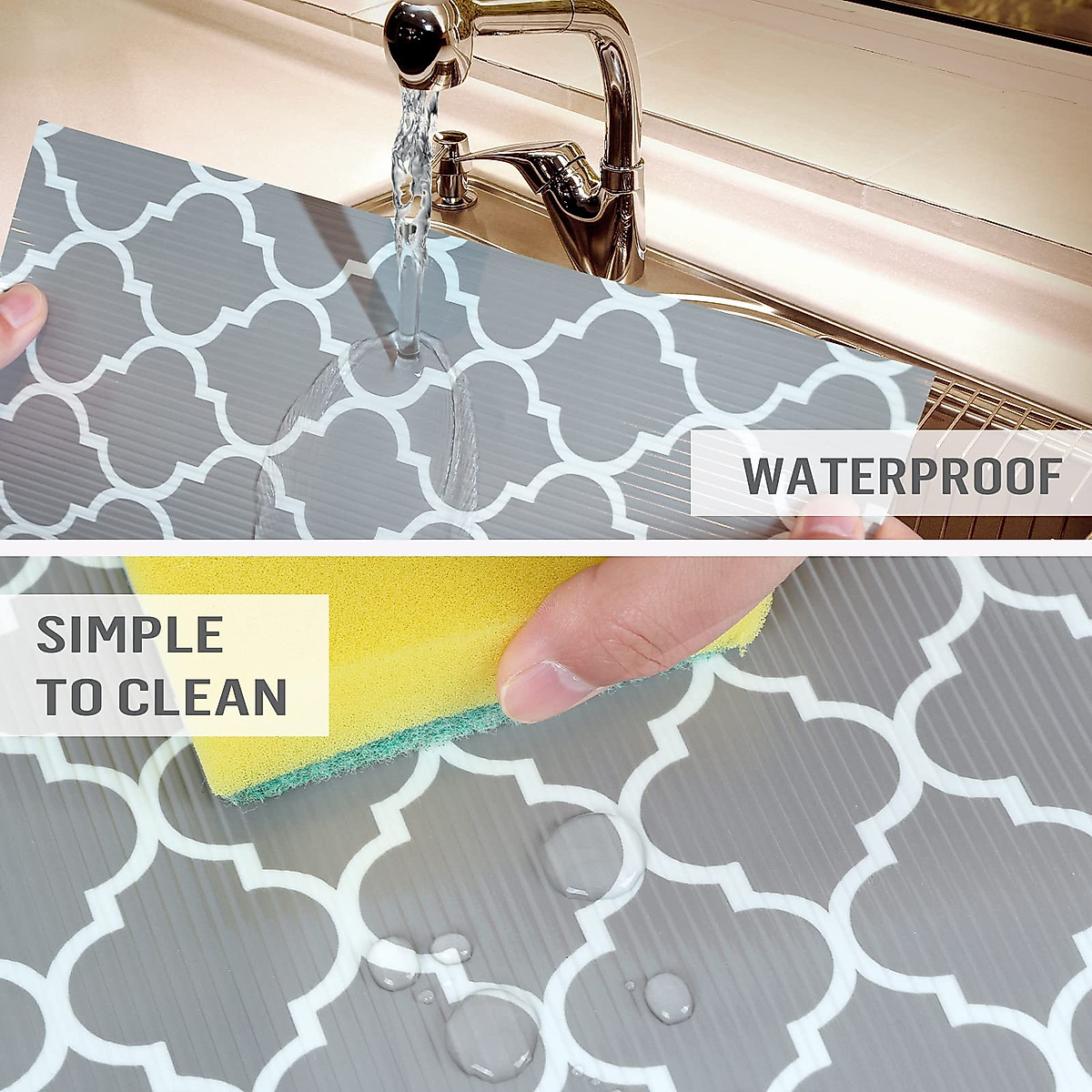 Moretoes Shelf Liners for Kitchen Cabinets, Non-Adhesive 17.5 Inch x 25 Feet Non Slip Durable and Strong Drawer Liner Roll for Wire Shelf Cupboard Dresser Closet (White Rhombus Gray Bottom)