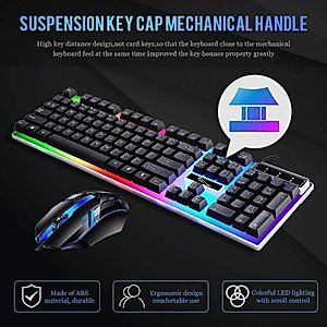 Rainbow Gaming Keyboard Mouse Combo Wired, Backlit Mechanical Keyboard LED 104 Keys USB Mechanical Gaming Keyboard for Computer PC Gamer (Black)
