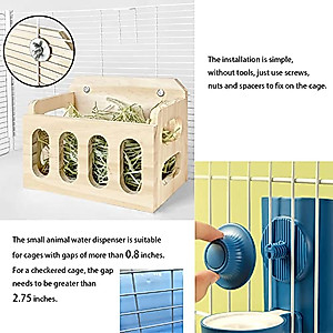 WEWAYKGJ Rabbit Hay Feeder Wooden Hay Rack Automatic Water Bottle Less Wasted Hay Feeder for Rabbit Bunny Chinchillas Guinea Pig Small Animal Supplies (Horizontal)