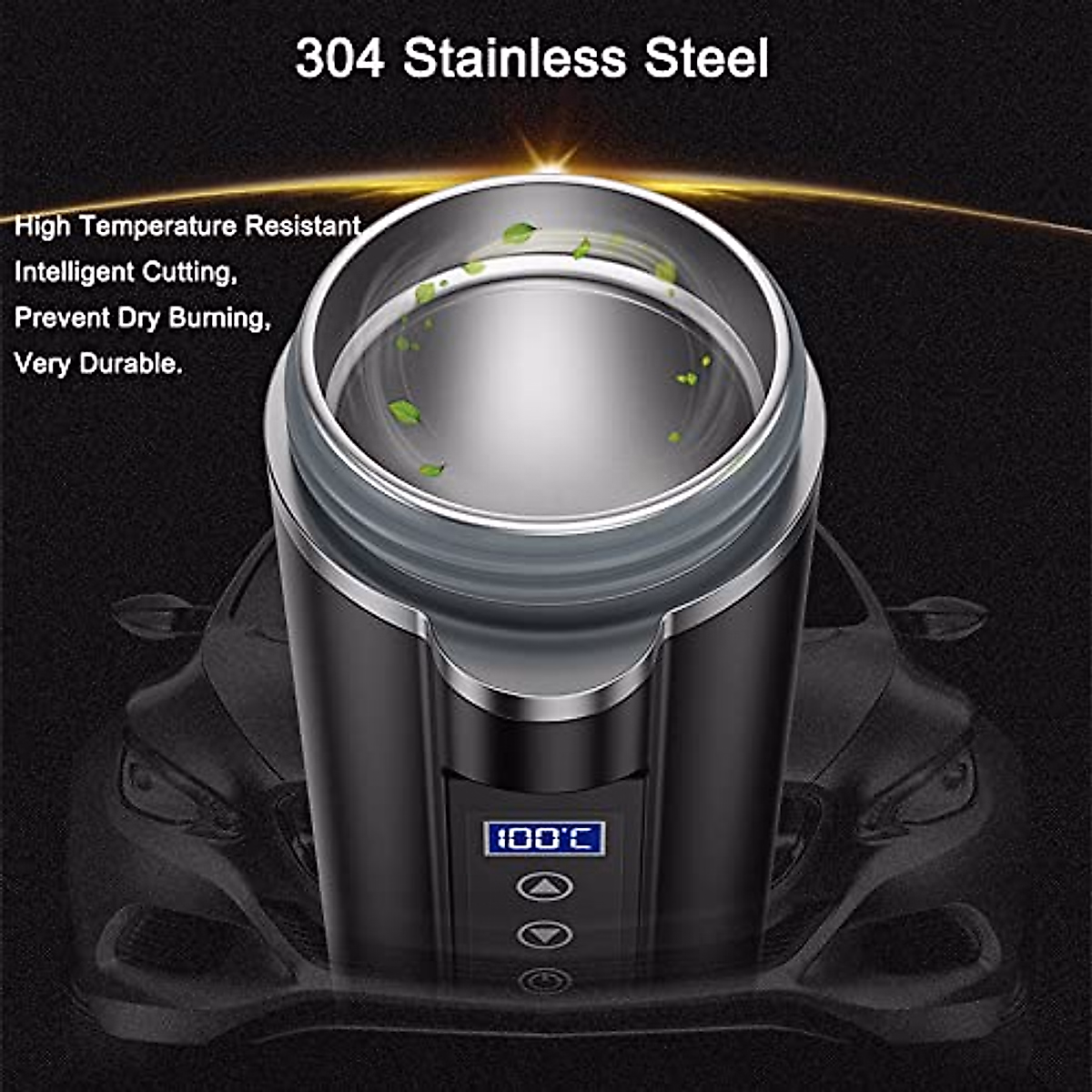 TOTMOX Car Heating Cup, Intelligent Temperature Control LCD Digital Display 450ml/15oz, Insulated Travel Coffee Mug Double Wall Vacuum Insulated Tumbler for Coffee, Tea & Drinks