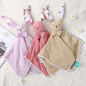 Bunny Security Blanket Soft Baby Lovey Unisex Soothie Baby Comforters Baby Toys with Blanket Lovies for Babies Gifts for born Baby Snuggle Toy Baby Bunny Stuffed Animal 16 Inch Purple, (LBPPC22)
