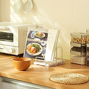 SUNFCON Upgraded Pot Pan Lids Holder Large Cookbook Stand Spoon Rest Cutting Board Rack Chopping Board Organizer Stand w Drip Tray Kitchen Countertop White