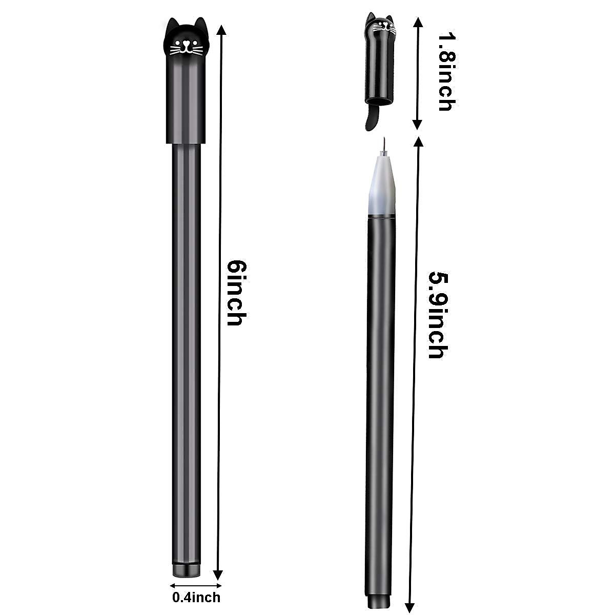 Sencoo 12 Pack Erasable Gel Pens - Black, Cute, Kawaii Cat Pens with Ultra Fine 0.5 mm Point