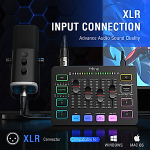 FIFINE Gaming Audio Mixer, Streaming RGB PC Mixer with XLR Microphone Interface, Individual Control, Volume Fader, Mute Button, 48V Phantom Power, for Podcast/Recording/Vocal/Game Voice-AmpliGame SC3