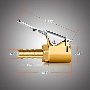LUMITECO 1/4" Brass tire inflator Lock on air Chuck,Mini air Compressor Portable tire inflator tire Chuck Hose end with Barb Connector for Hose repair-2Pack
